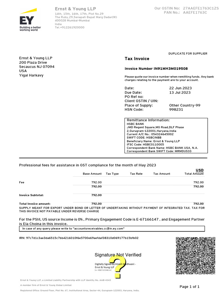 Ernst & Young GST Compliance Invoice | PDF | Invoice | Government Finances