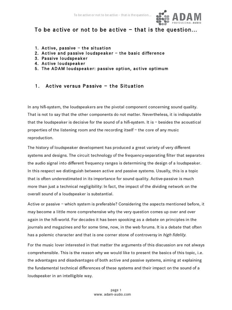 Active Vs Passive Speakers | PDF | Loudspeaker | Amplifier Active Vs Passive Speakers | PDF | Loudspeaker | Amplifier