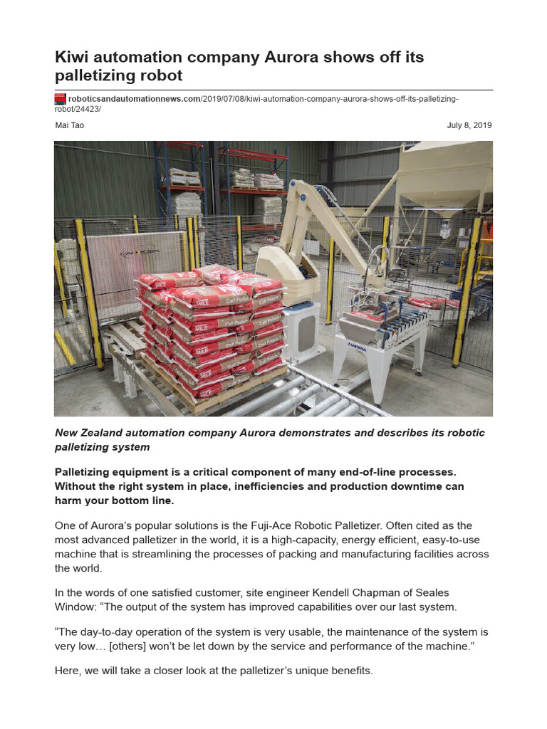 Aurora's Fuji-Ace Palletizer Benefits | PDF | Automation | Efficient ...