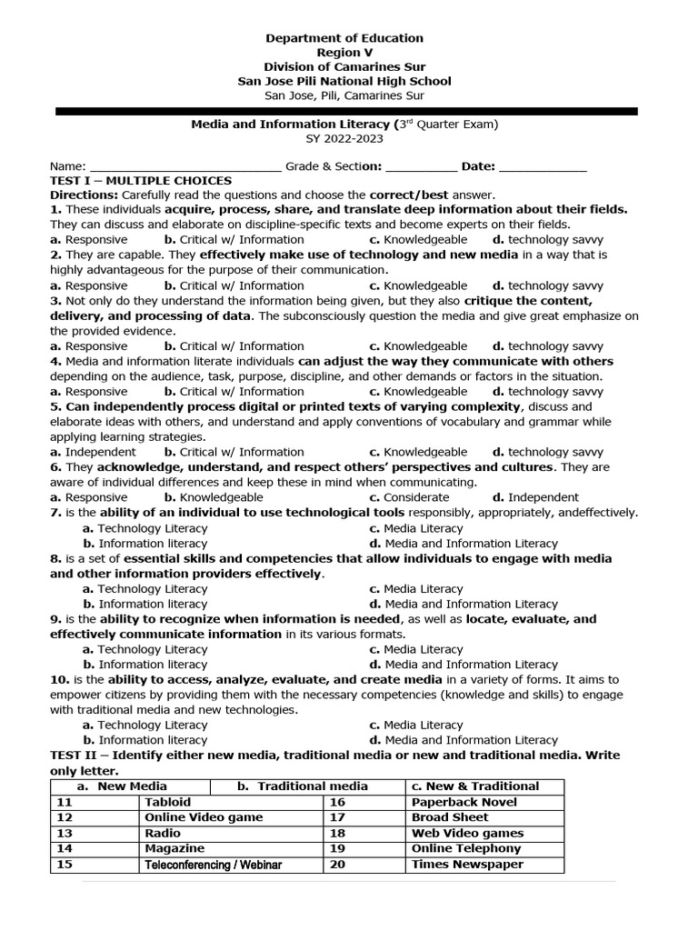 Mil 3rd QUARTER EXAM | PDF | Information Literacy | Information