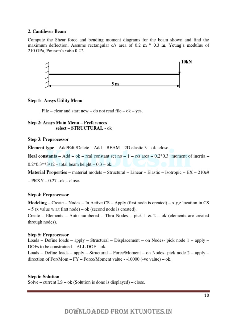 Ansys Lab Manual1 | PDF | Bending | Beam (Structure) Ansys Lab Manual1 | PDF | Bending | Beam (Structure)