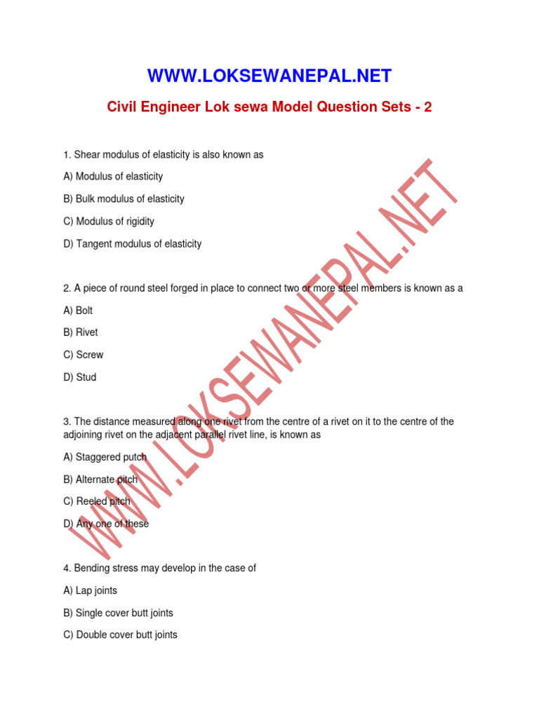 Civil Engineering Set 2 | PDF | Internal Rate Of Return | Young's Modulus
