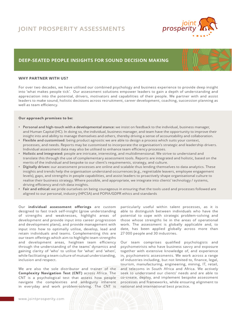 Joint Prosperity Assessment Solutions | PDF | Psychometrics | Strategic ...