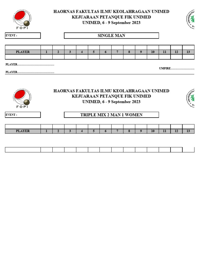 Score Sheet Petanque | PDF
