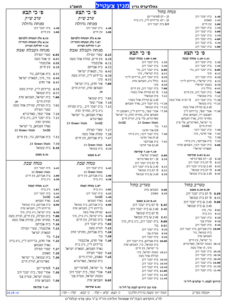 Mincha-Times For Golders Green | PDF