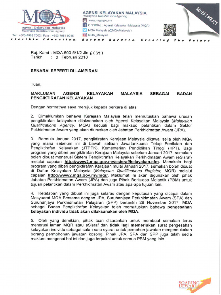 Surat Makluman MQA | PDF