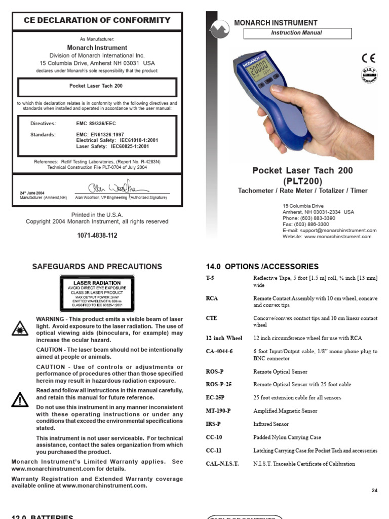 Monarch PLT200 Tachometer User Instructions | Download Free PDF | Laser ...