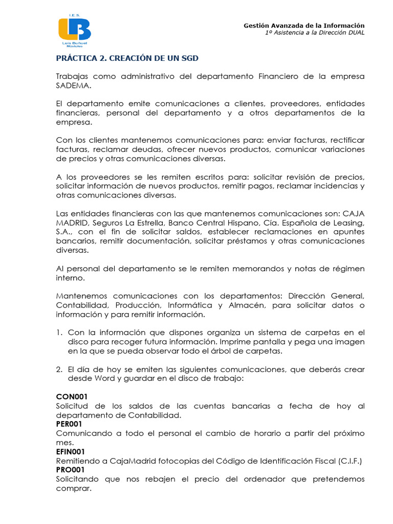 UT 2. Práctica 2. Creación de Un SGD | PDF | Bancos | Contabilidad