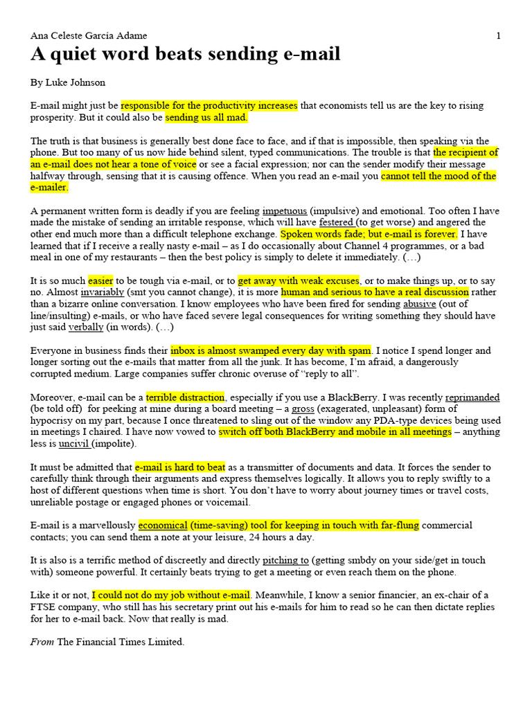 Communication Email Etiquette Text and Exercises (Business English 2023 ...