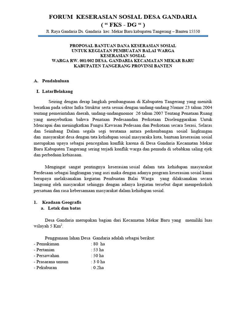 Proposal Pembangunan Balai Warga Gandaria | PDF