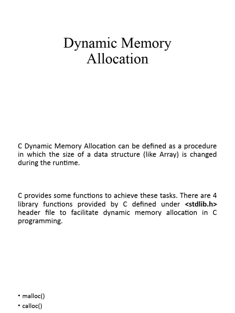 Dynamic Memory Allocation | PDF | Pointer (Computer Programming ... Dynamic Memory Allocation | PDF | Pointer (Computer Programming ...