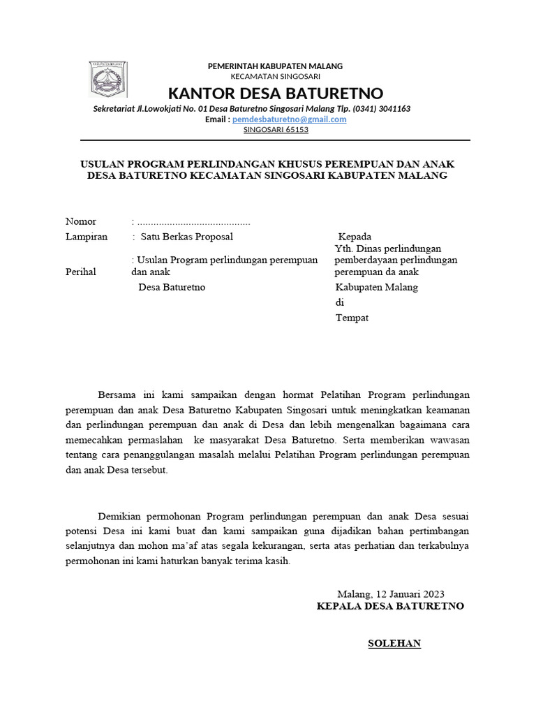 Proposal Perlindungan Perempuan Dan Anak 2023 | PDF