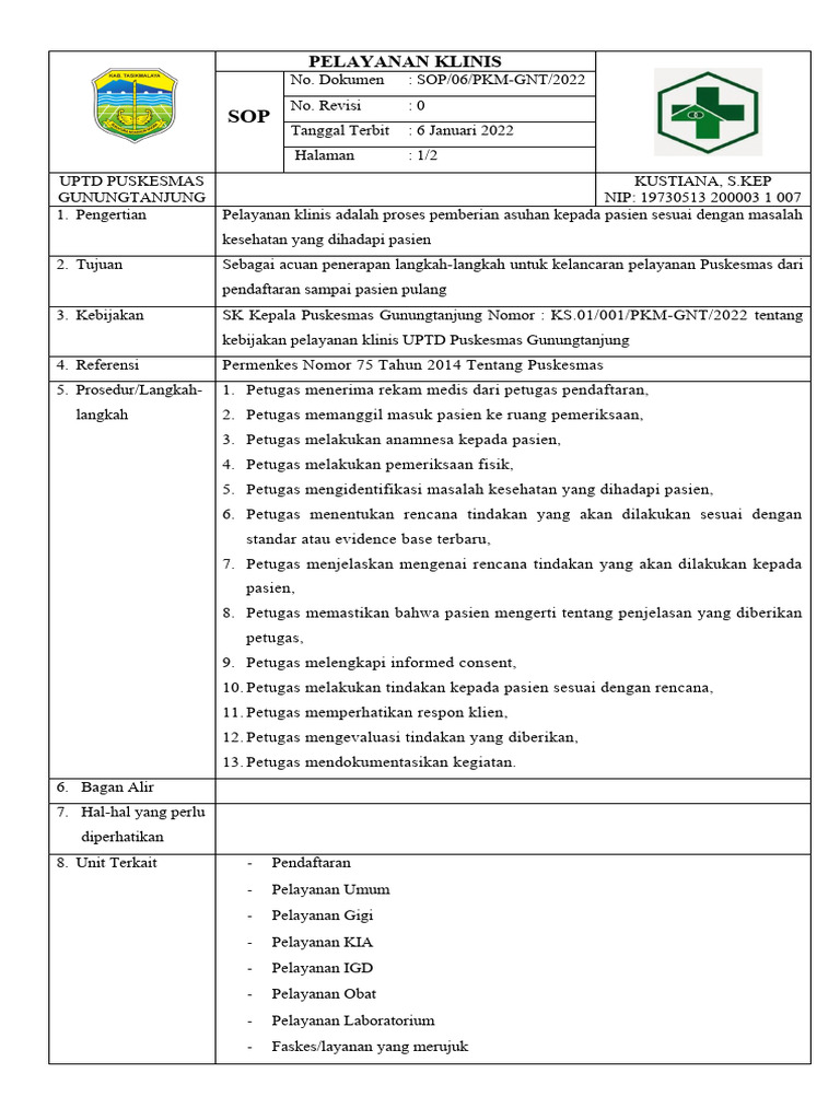 SOP Pelayanan Klinis Puskesmas | PDF | Pengelolaan Keuangan & Uang ...