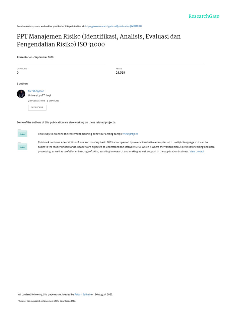 PPTManajemen Risiko Identifikasi Analisis Evaluasidan Pengendalian Risiko | PDF
