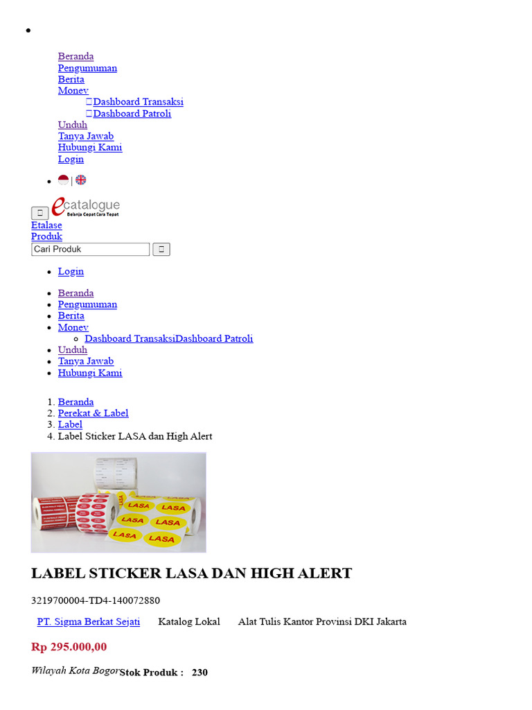 Label Sticker LASA Dan High Alert - E-Katalog 5.0 | PDF