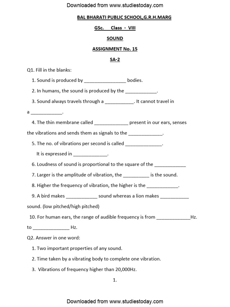 CBSE Class 8 Science Worksheet | PDF | Sound | Pitch (Music)