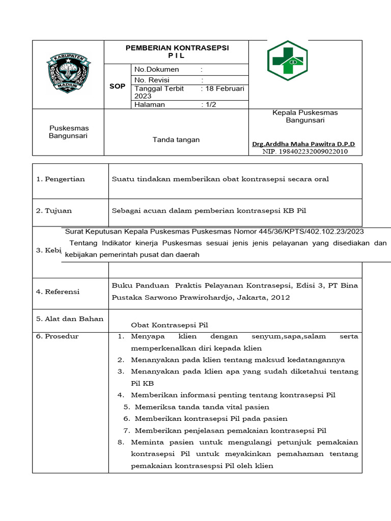 Prosedur Pemberian Kontrasepsi Pil | PDF