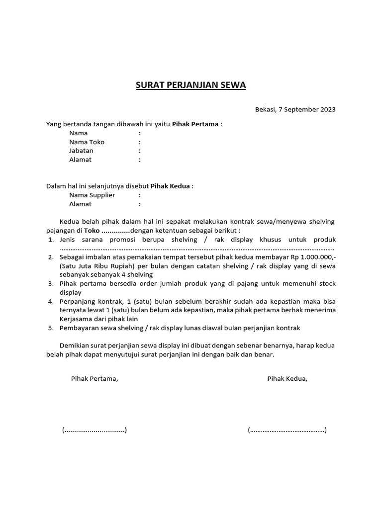 Surat Perjanjian Sewa Rak Display | PDF