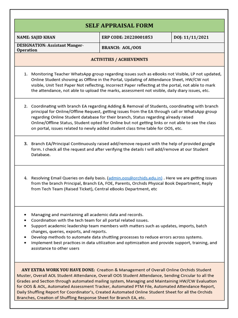 Self Appraisal Form | PDF | Online And Offline | Databases
