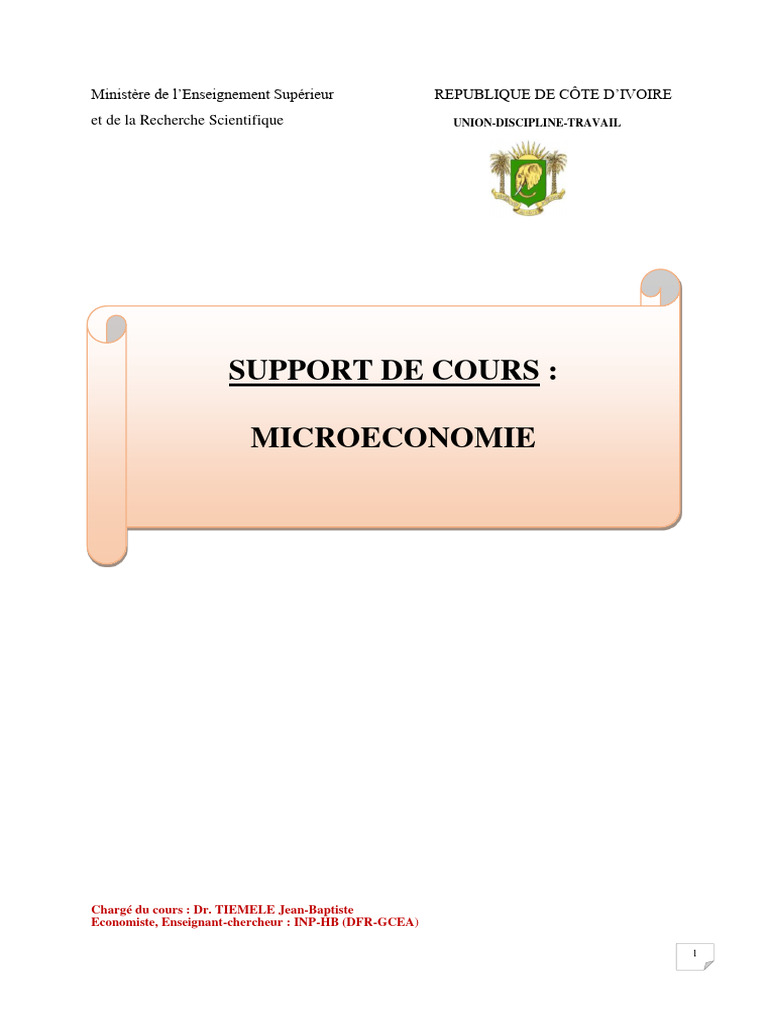 Cours Micro Dr. Tiemele | PDF | Offre et demande | Concurrence pure et parfaite
