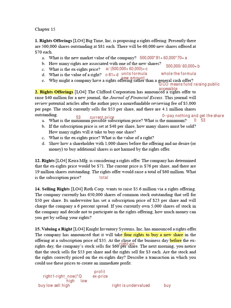 FINC2001-Topic 1 - Tutorial Questions For Rights and Convertible Bonds | PDF | Bonds (Finance ...