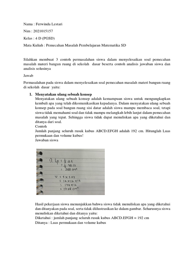 Ferwinda Lestari (2021015157) - Pemecahan Masalah Pembelajaran MTK K | PDF