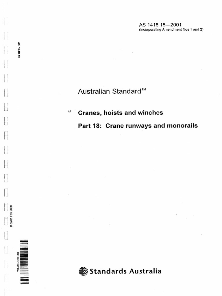 AS 1418.18-2001 Cranes, Hoists and Winches - Part 18 - Crane Runways ...