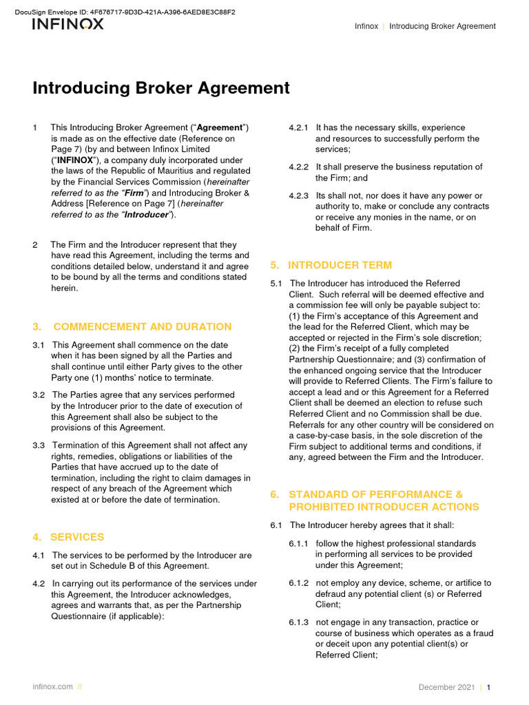 Infinox Introducing Broker Agreement | PDF | Indemnity | Legal Liability