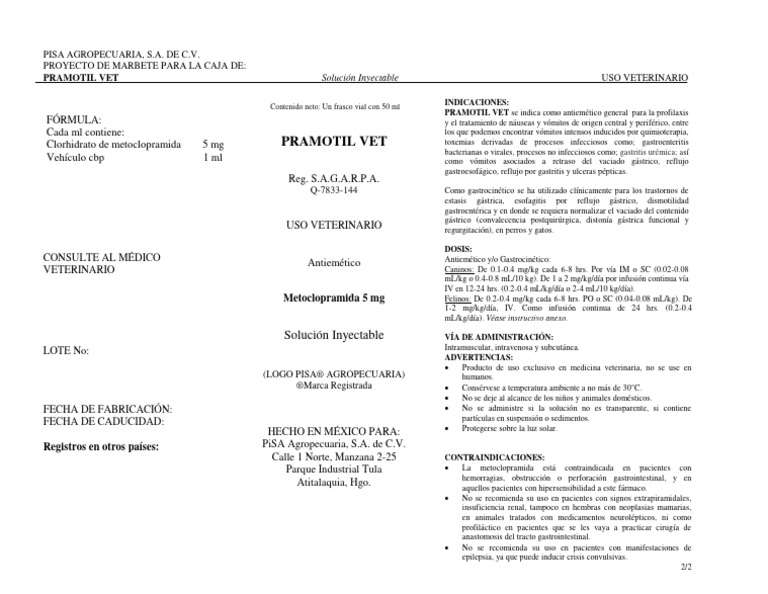 Pramotil Vet | PDF | Medicina CLINICA | Especialidades Medicas