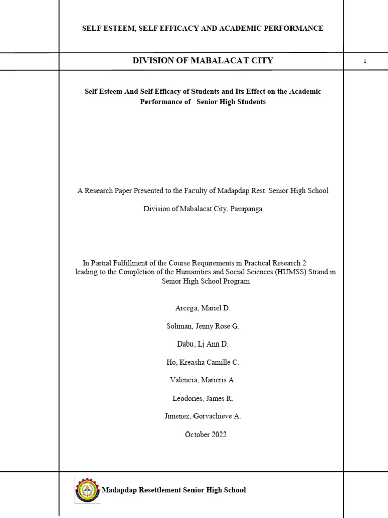 Research Paper Humss 201 Chapter 1 and 2 | PDF | Self Efficacy | Self Esteem