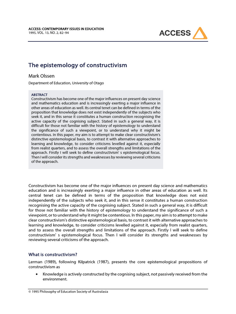 Accessav13n2 082 | PDF | Constructivism (Philosophy Of Education) | Epistemology