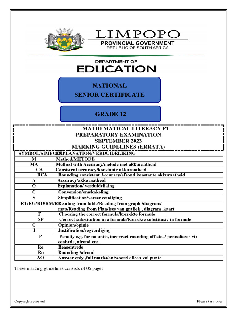 Grade 12 Mlit p1 Memo Errata-2 | Download Free PDF | Mathematics