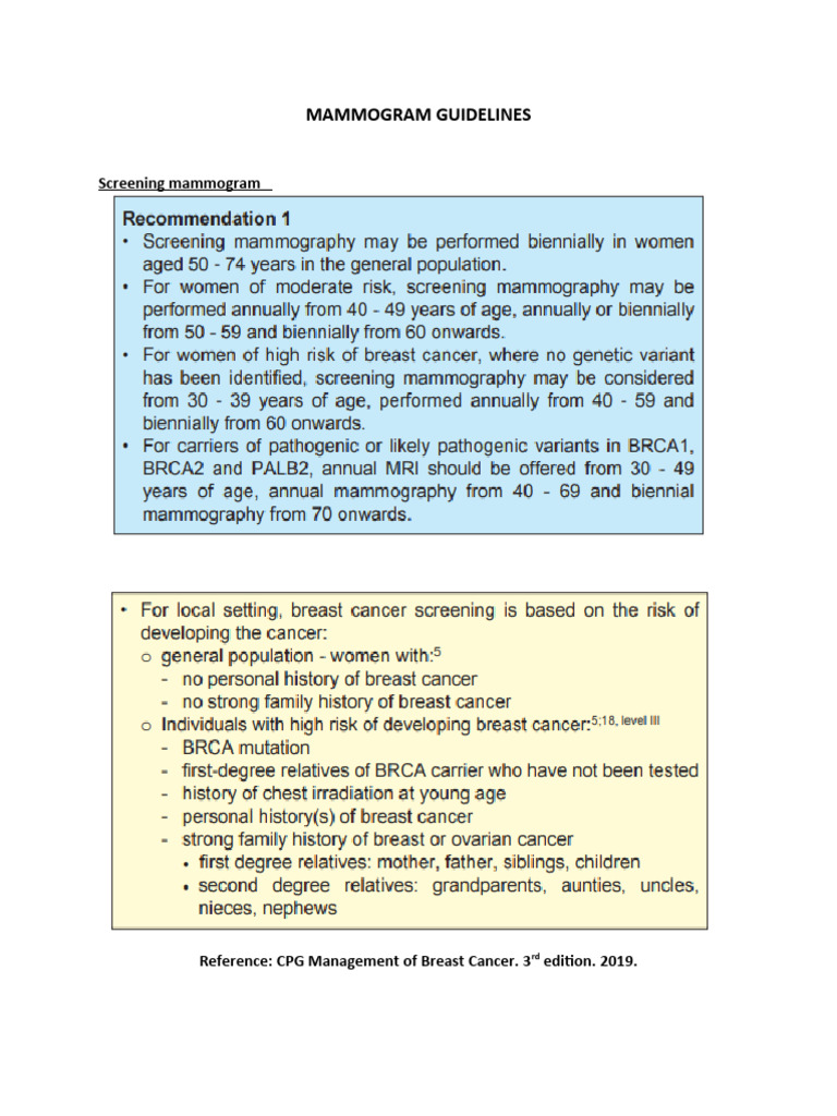 Mammogram Guidelines Pdf