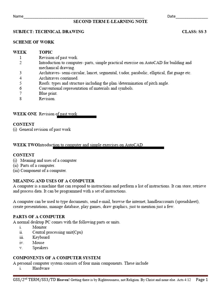 SS3 Technical Drawing E-Learning Note | PDF | Circle | Roof