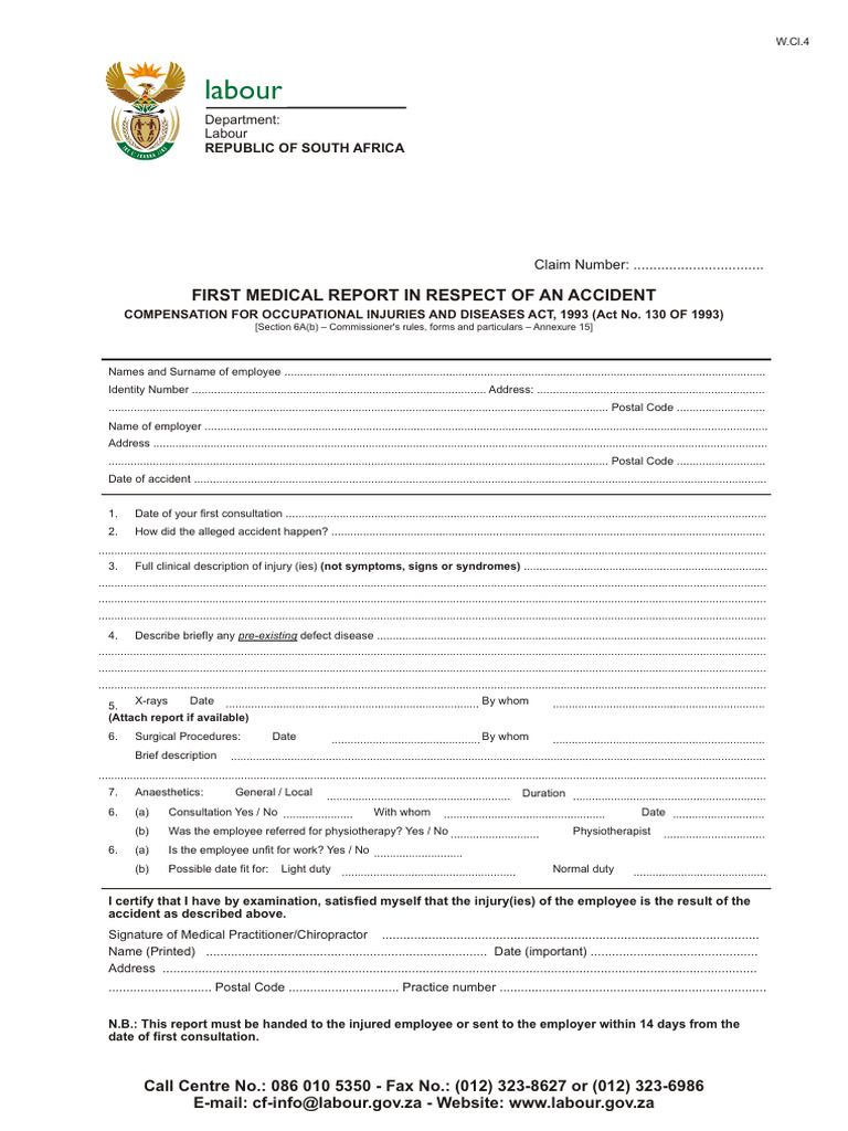 Form - COID - W.Cl.4 - First Medical Report in Respect of An Accident ...