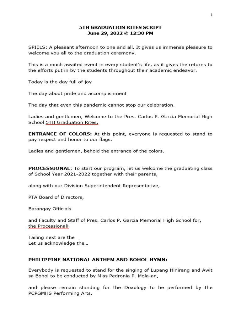 Script For Graduation 2022 | PDF | Wellness