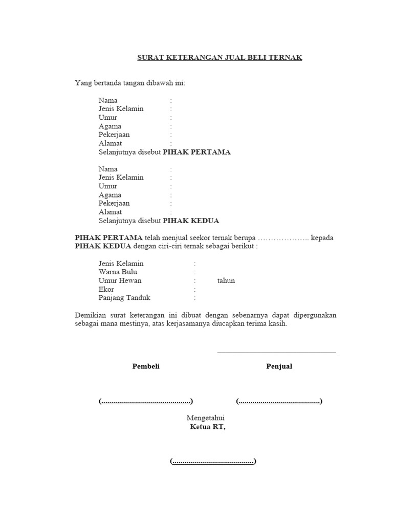 Surat Jual Beli Sapi | PDF