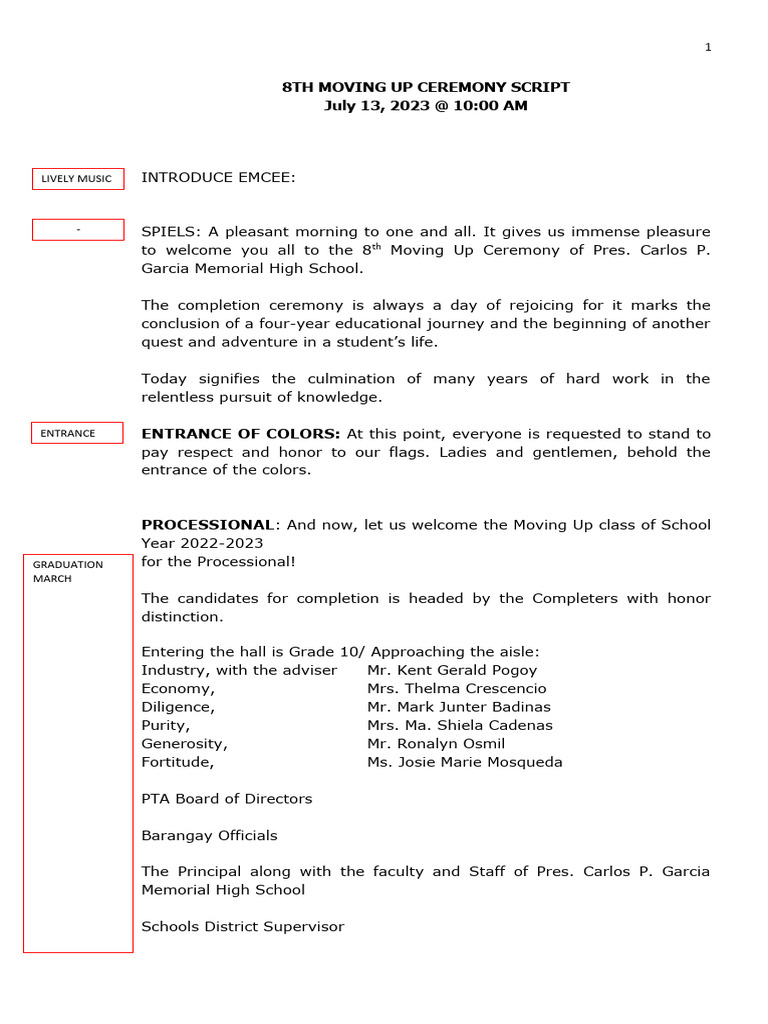 Script For Moving-Up 2023 | PDF