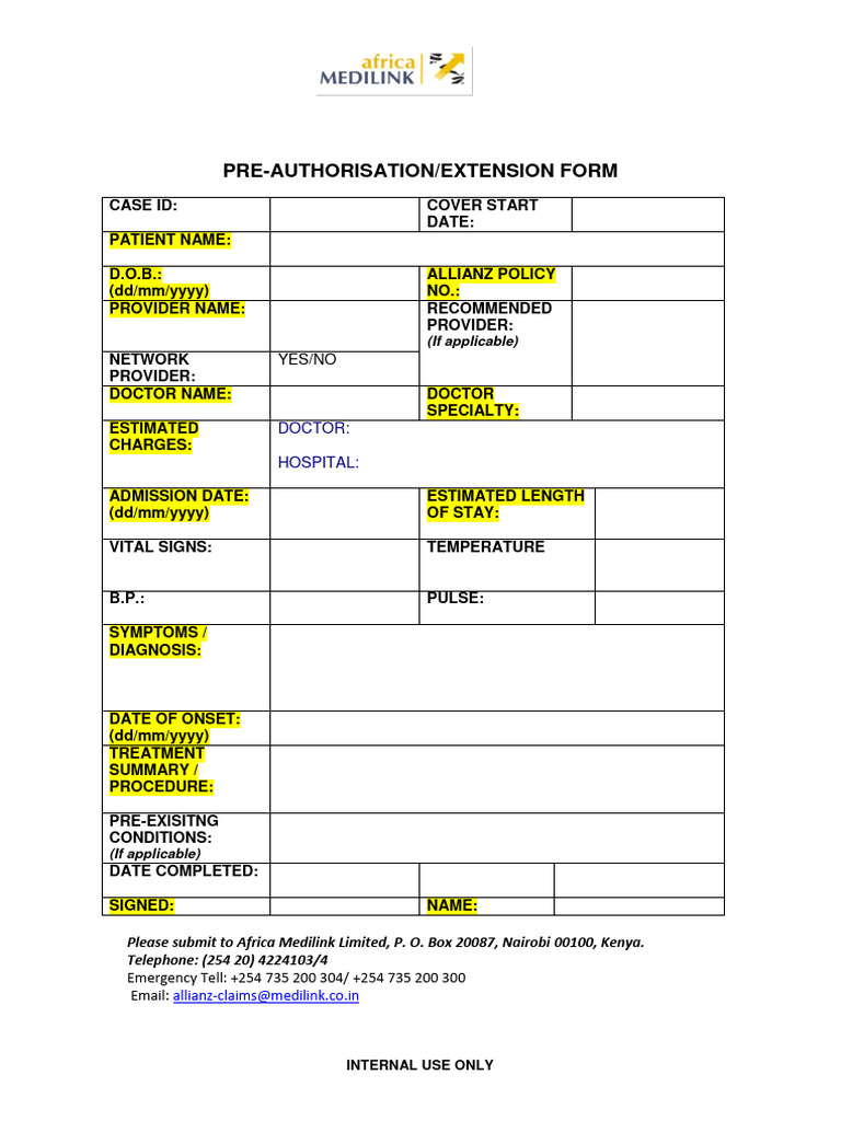 Pre-Authorization Form Details | PDF