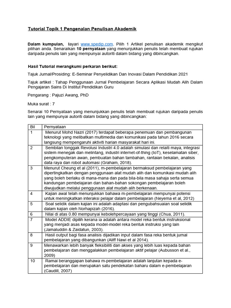 Tutorial Topik 1 Pengenalan Penulisan Akademik | PDF