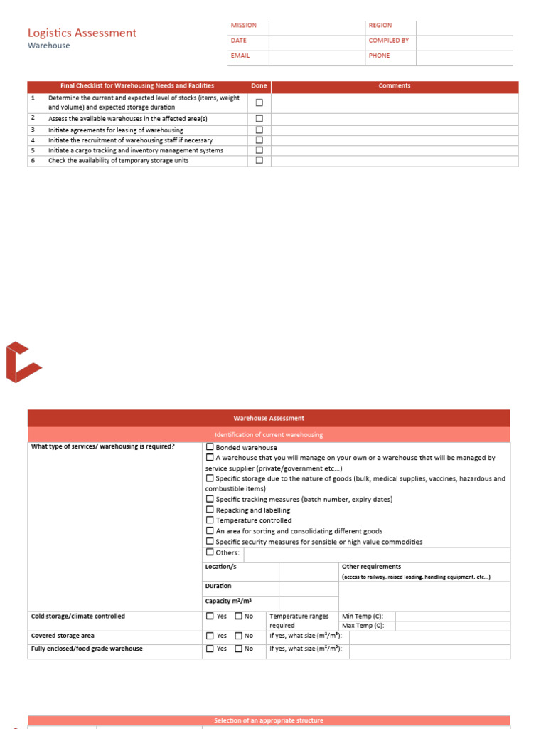 TEMPLATE - Warehouse Assessment Tool | PDF | Warehouse | Pallet