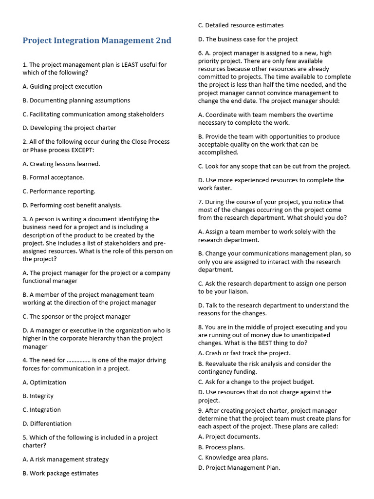 Integration2 Questions2 | PDF | Net Present Value | Project Management