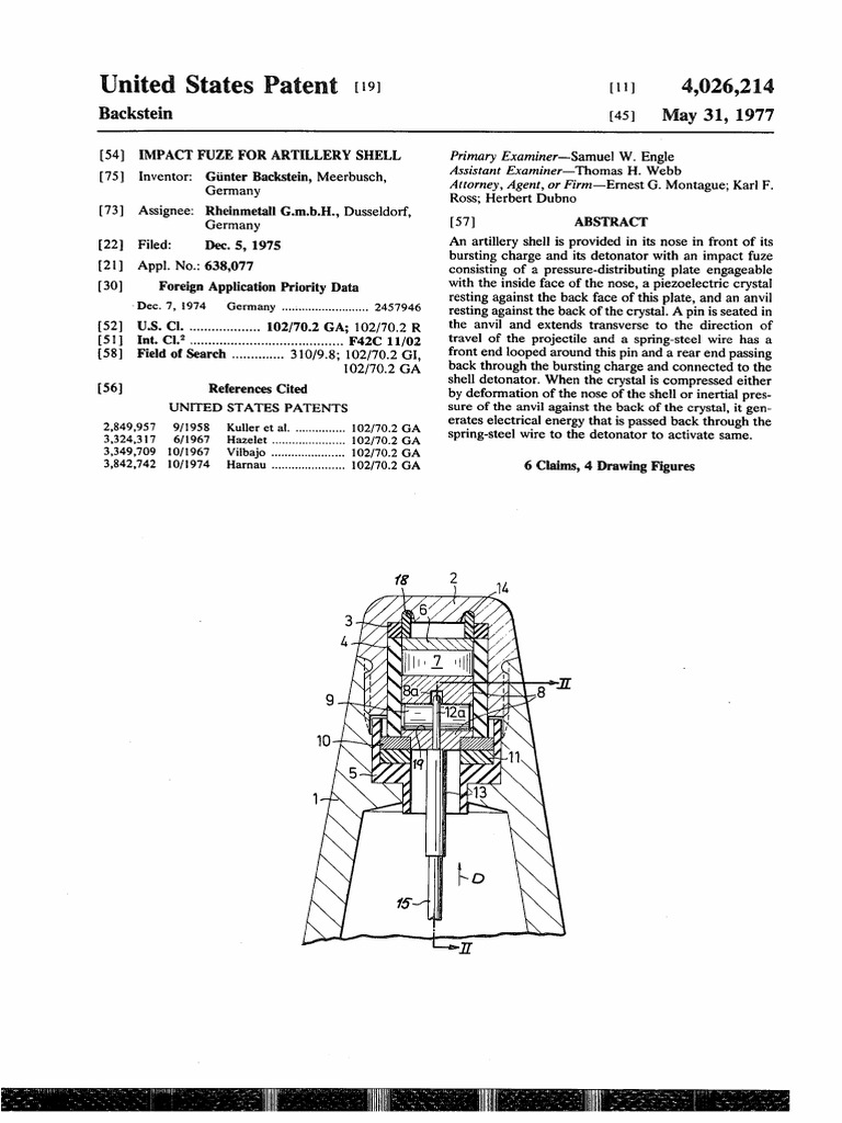 US4026214 | PDF | Shell (Projectile) | Fuze