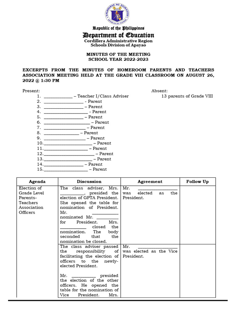 GPTA Officers Election Minutes 2022 | PDF