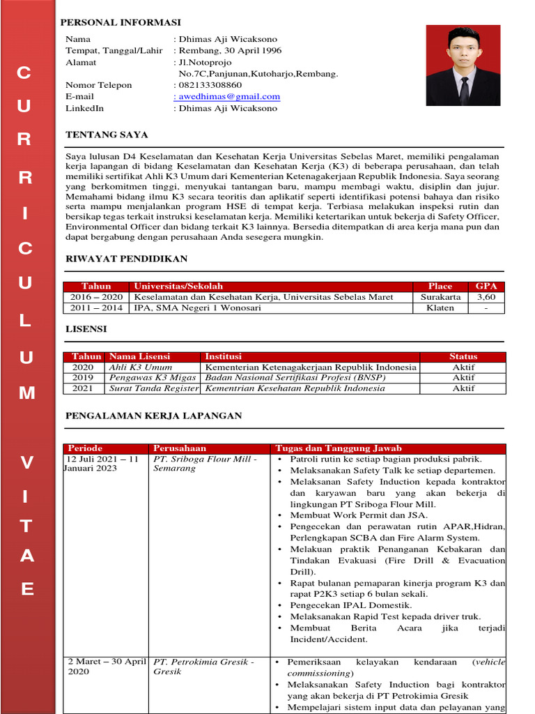 CV Ahli K3 Umum Dhimas Aji Wicaksono | PDF