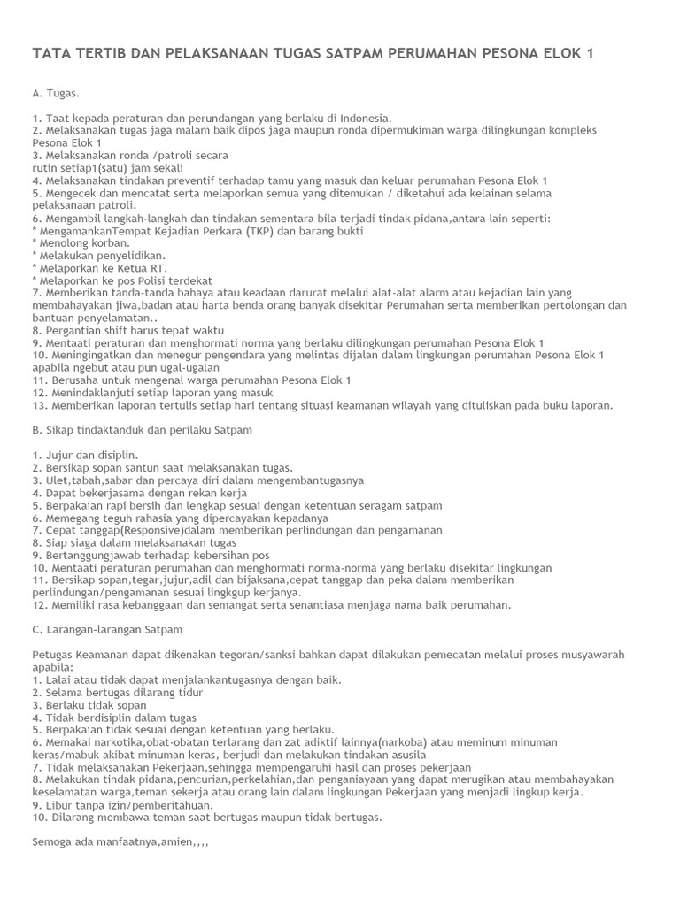 Tata Tertib Dan Pelaksanaan Satpam Pesona Elok 1 | PDF | Ilmu Sosial