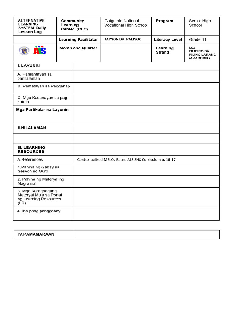 WEEKLY LESSON LOG Tagalog Version | PDF | Cognitive Science | Behavior ...