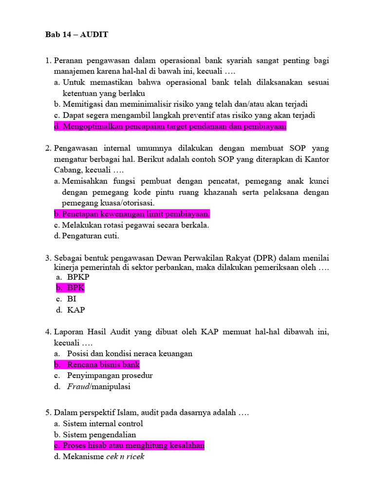 Jawaban Latihan Soal Bab 14. Audit | PDF | Karier & Perkembangan | Bisnis