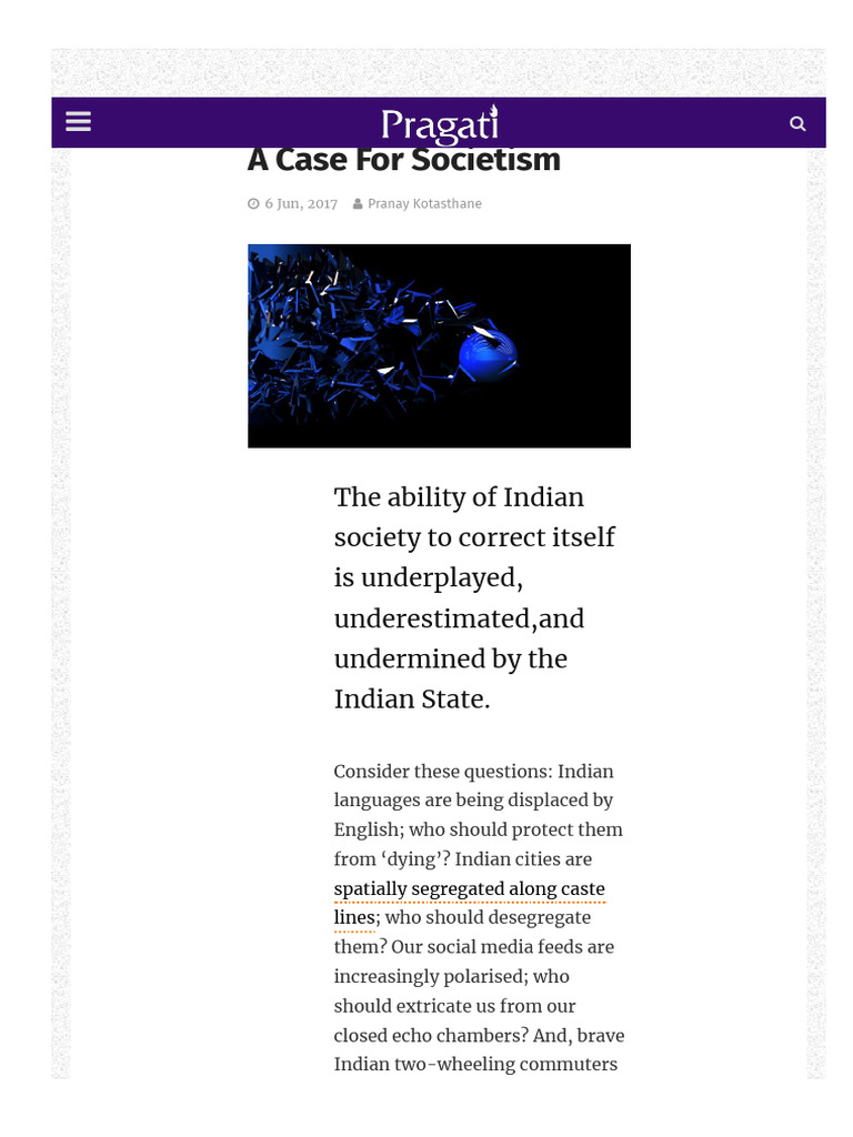 A Case For Societism Pranay Kotasthane | PDF | Civil Society | Philanthropy