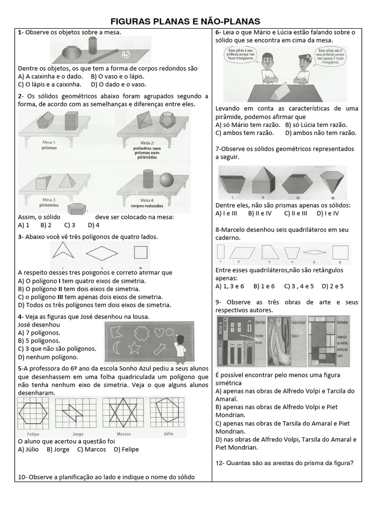Figuras Planas e Não-Planas | Download grátis PDF | Vértice (Geometria ...